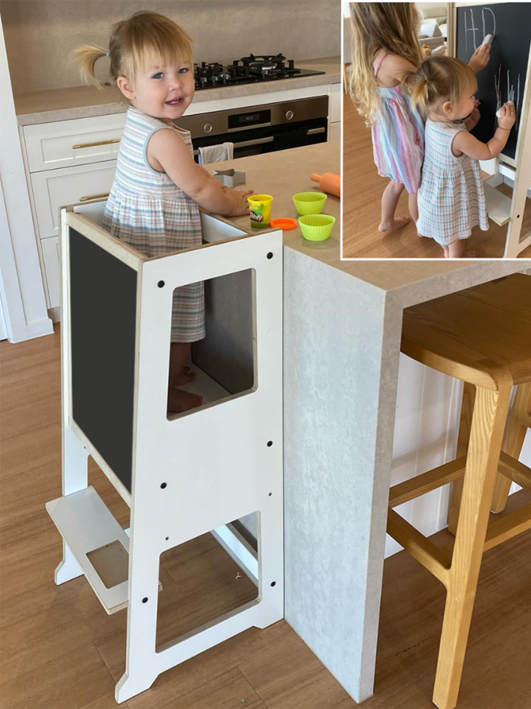 Little Big Learning Tower in White, Adjustable Toddler Kitchen Helper
