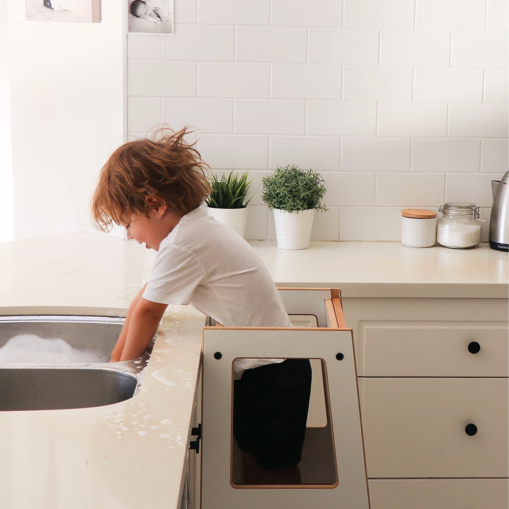 Slimline Learning Tower in White | Toddler Kitchen Helper in White ...