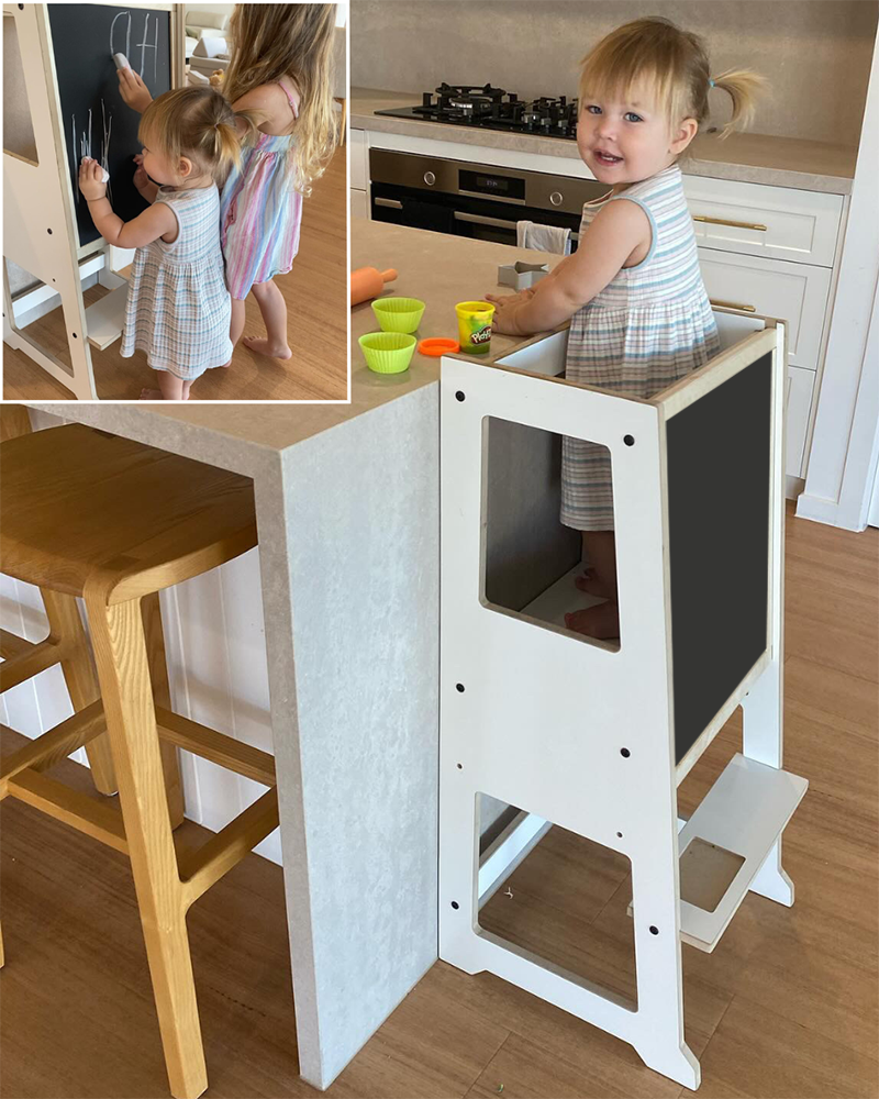 Slimline Learning Tower in White | Toddler Kitchen Helper in White ...